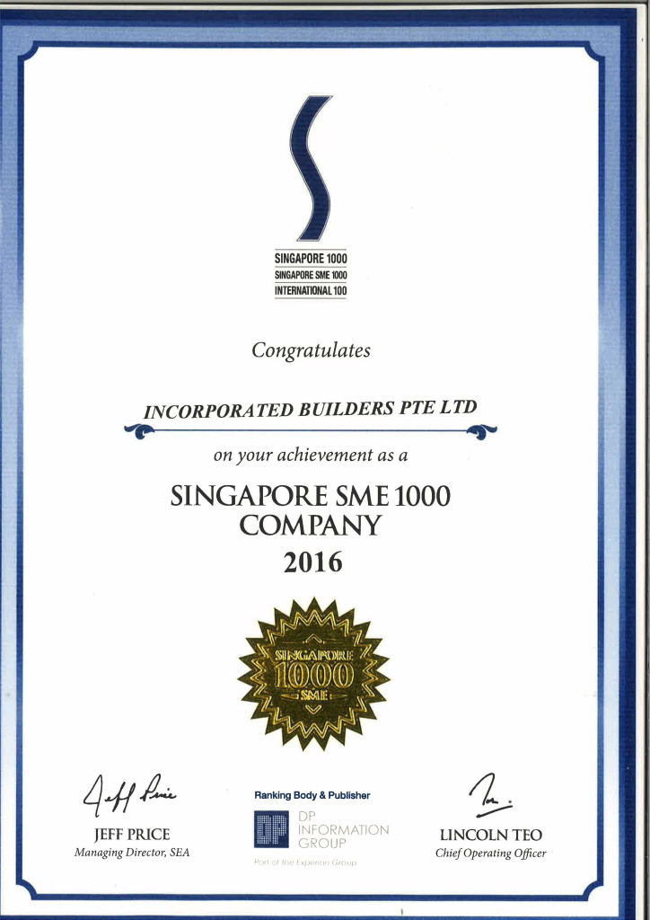 Certificates & Accolades | Incorporated Builders Pte Ltd